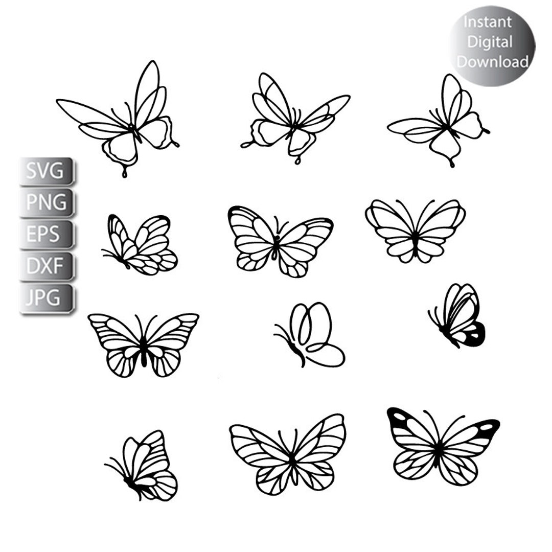Butterfly Bundle Line Art Svg, Butterfly Line Art, Png, Eps, Dxf, Jpg ...