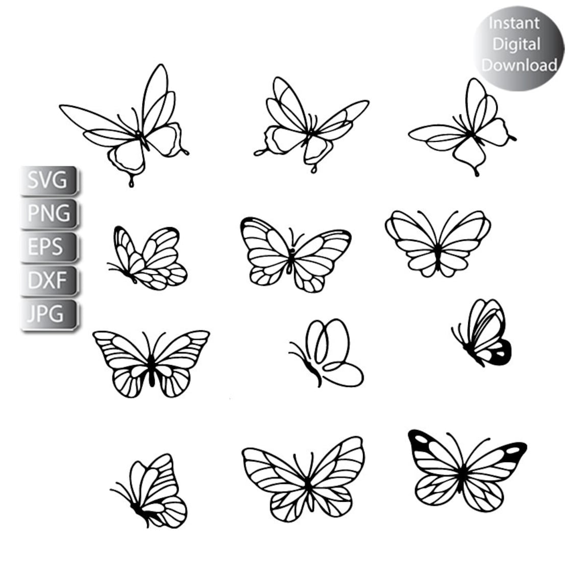 Butterfly Bundle Line Art Svg, Butterfly Line Art, Png, Eps, Dxf, Jpg ...