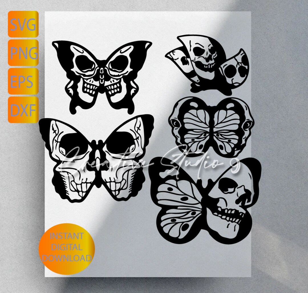 Halloween Skeleton Butterfly Bundle, SVG, PNG, EPS, Jpg, Dxf, Skull Art ...