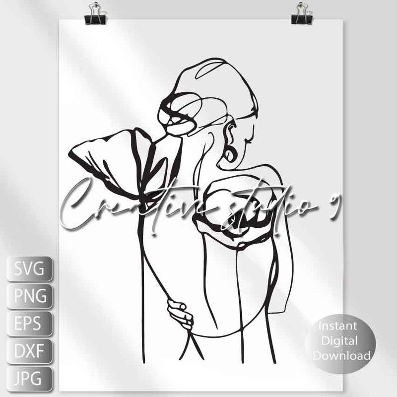 Line Art Woman Svg - Etsy