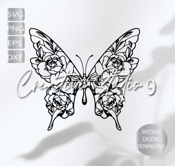 Butterfly Floral Line Art Svg Butterfly Line Art Png Eps - Etsy
