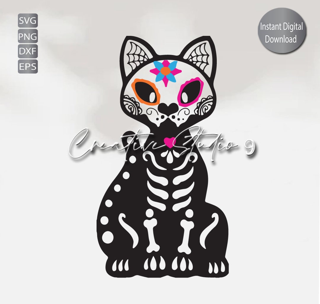 Halloween Cats Pets Svg, Png, Eps, Day of Dead Cat , Skeleton Animals ...