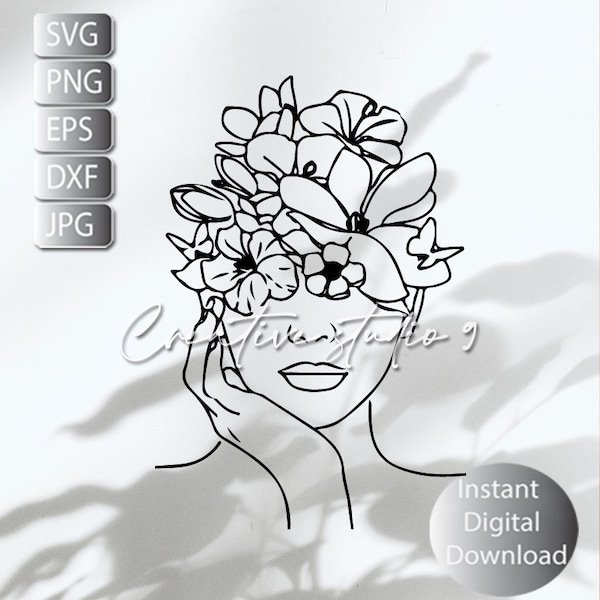 Flower Woman Head Svg - Etsy