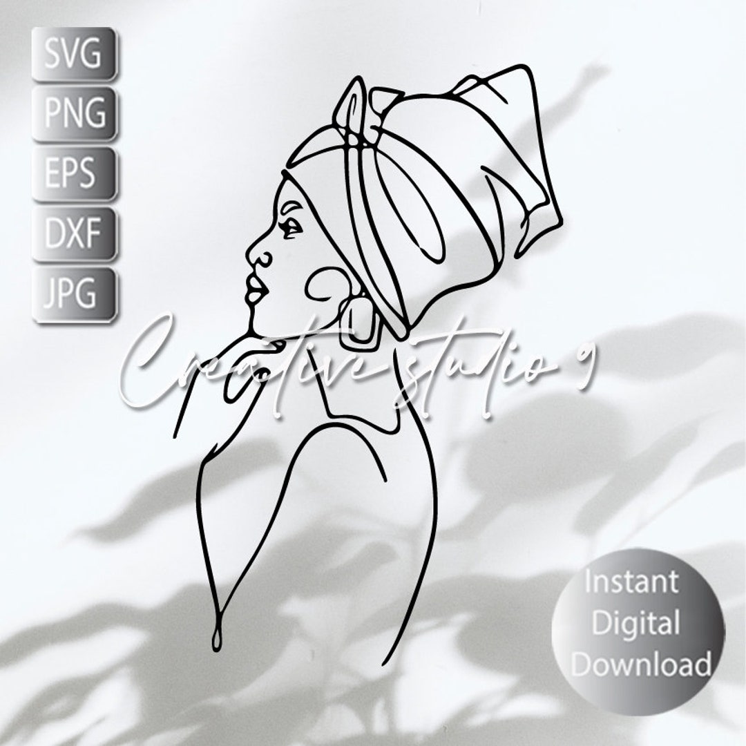Beautiful Black Woman Line Art Svg, Png, Eps, Dxf, Jpg Afro Woman Afro ...