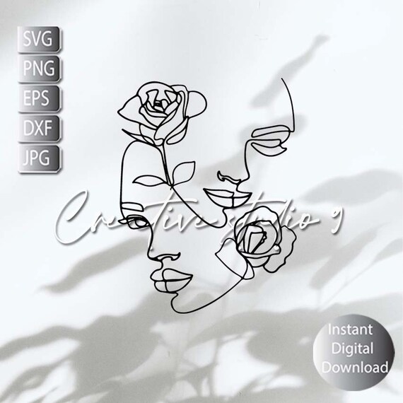 Line Art Face Woman Svg Png Eps Jpg Dfx Double Face Line | Etsy