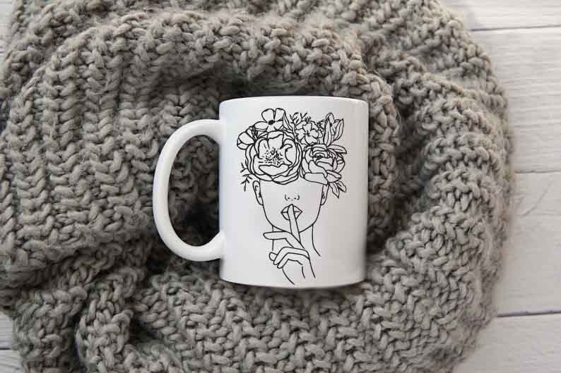 Quiet Hand Gesture| Floral Woman Line Art SVG, PNG, EPS, Dxf, Jpg ...