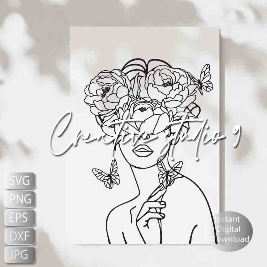 Botanical Woman Floral Line Art SVG PNG EPS Dxf Jpg / - Etsy