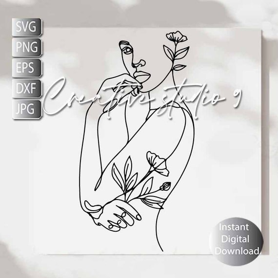 Woman Face Floral Line Art SVG PNG EPS Dxf Jpg and Instant - Etsy