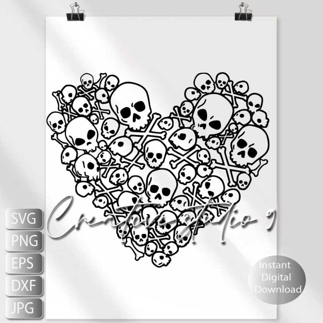Heart Shaped of Skulls Svg, Png, Eps, Dxf, Jpg , Cut Files for ...