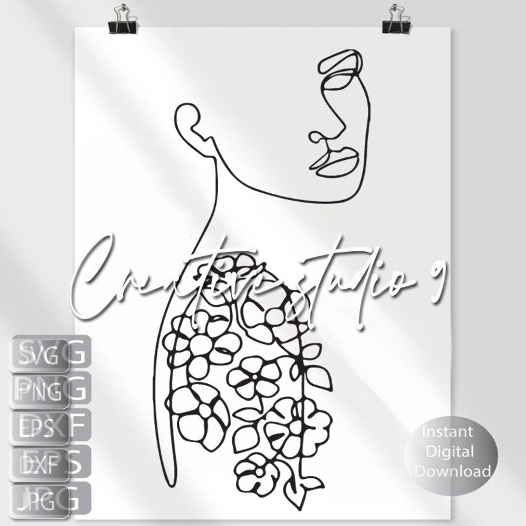 Woman Face Floral Line Art SVG, PNG, EPS, Dxf, Jpg and Instant Digital ...