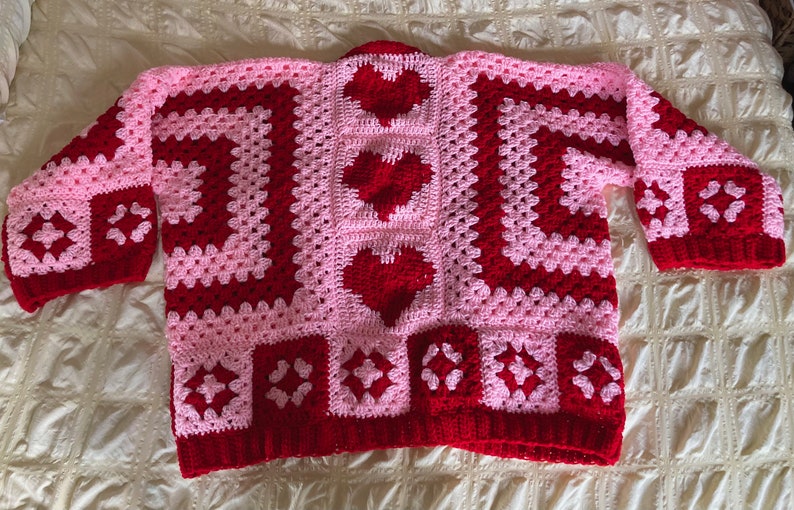 Handmade Crocheted Pink and Red Heart Themed Cardigan - Etsy