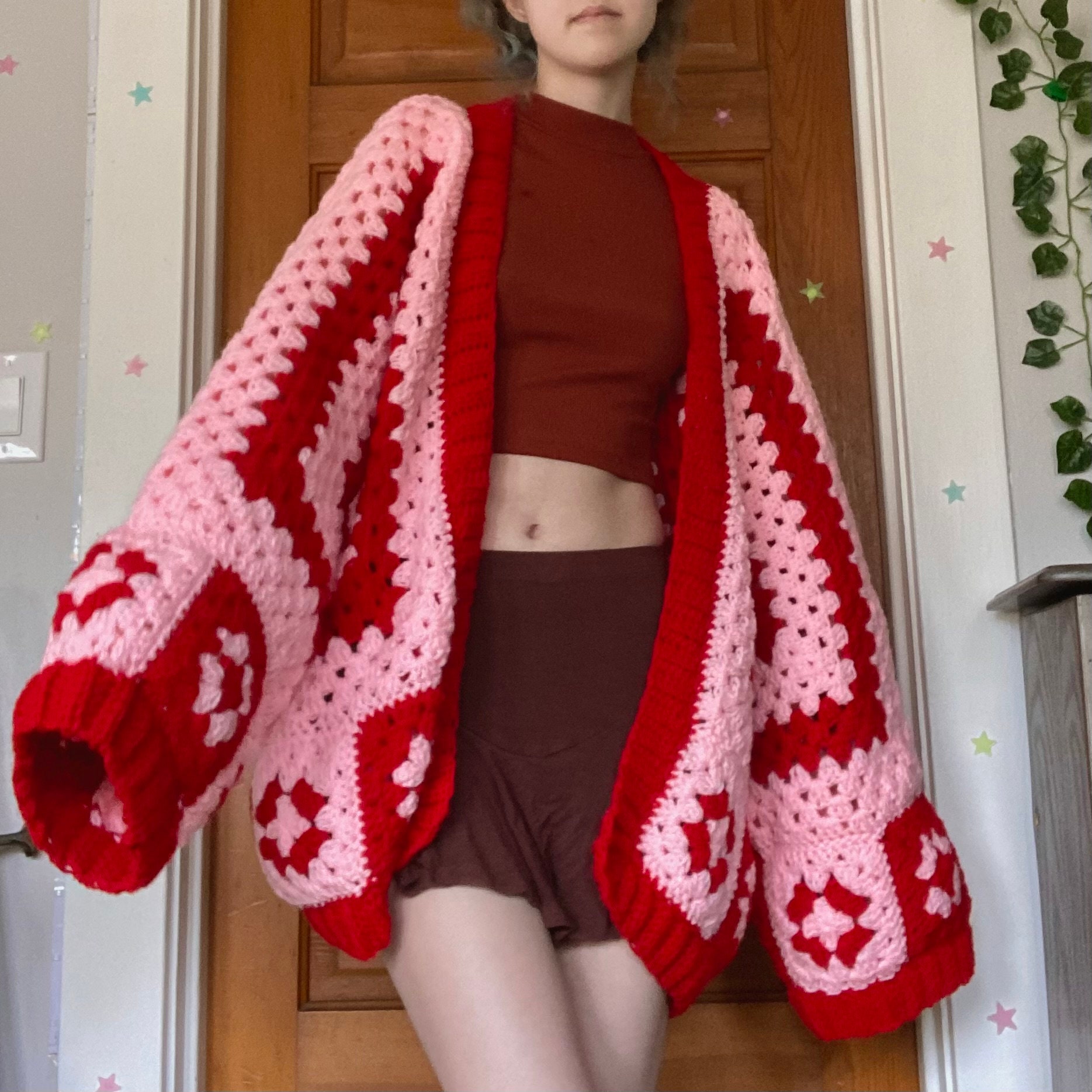Handmade Crocheted Pink and Red Heart Themed Cardigan - Etsy