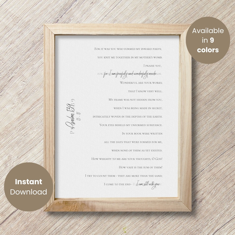 Psalm 139 Christian Wall Art Fearfully and Wonderfully Made Catholic ...