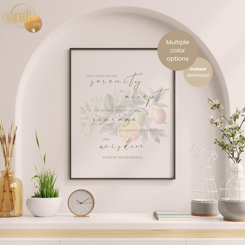 Serenity Prayer Natural Boho Printable Wall Art Christian Home Decor ...