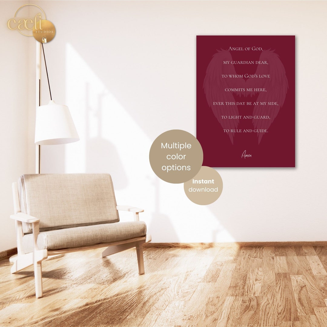 Angel of God Prayer Card Catholic Wall Art Christian Prayer Scripture ...