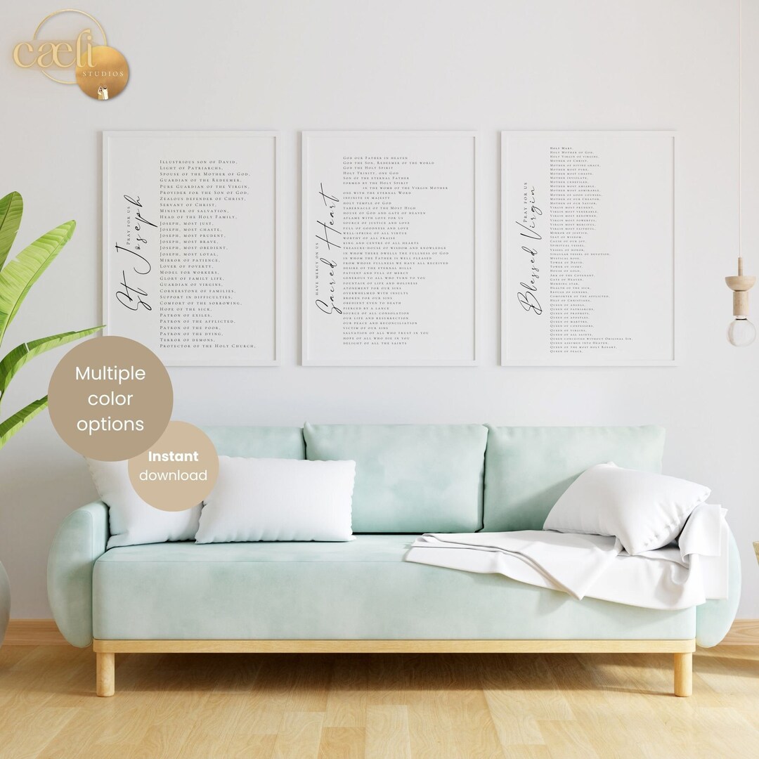 Litany Prayer Catholic 3 Piece Wall Art Sacred Heart Saint Joseph ...