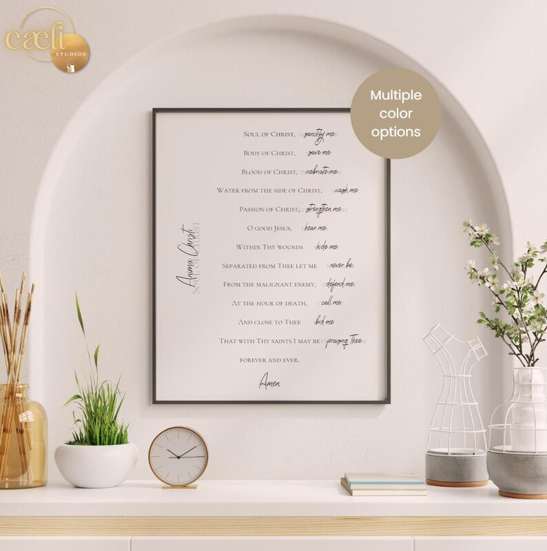 Anima Christi Prayer Card Catholic Wall Art Soul of Christ Christian ...