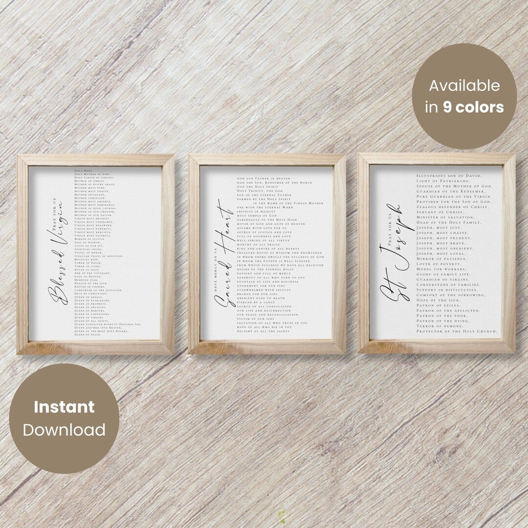 Litany Prayer Catholic 3 Piece Wall Art Sacred Heart Saint - Etsy