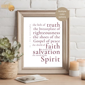 Armor of God Scriptural Protection Prayer Card Christian Wall Art Bible ...