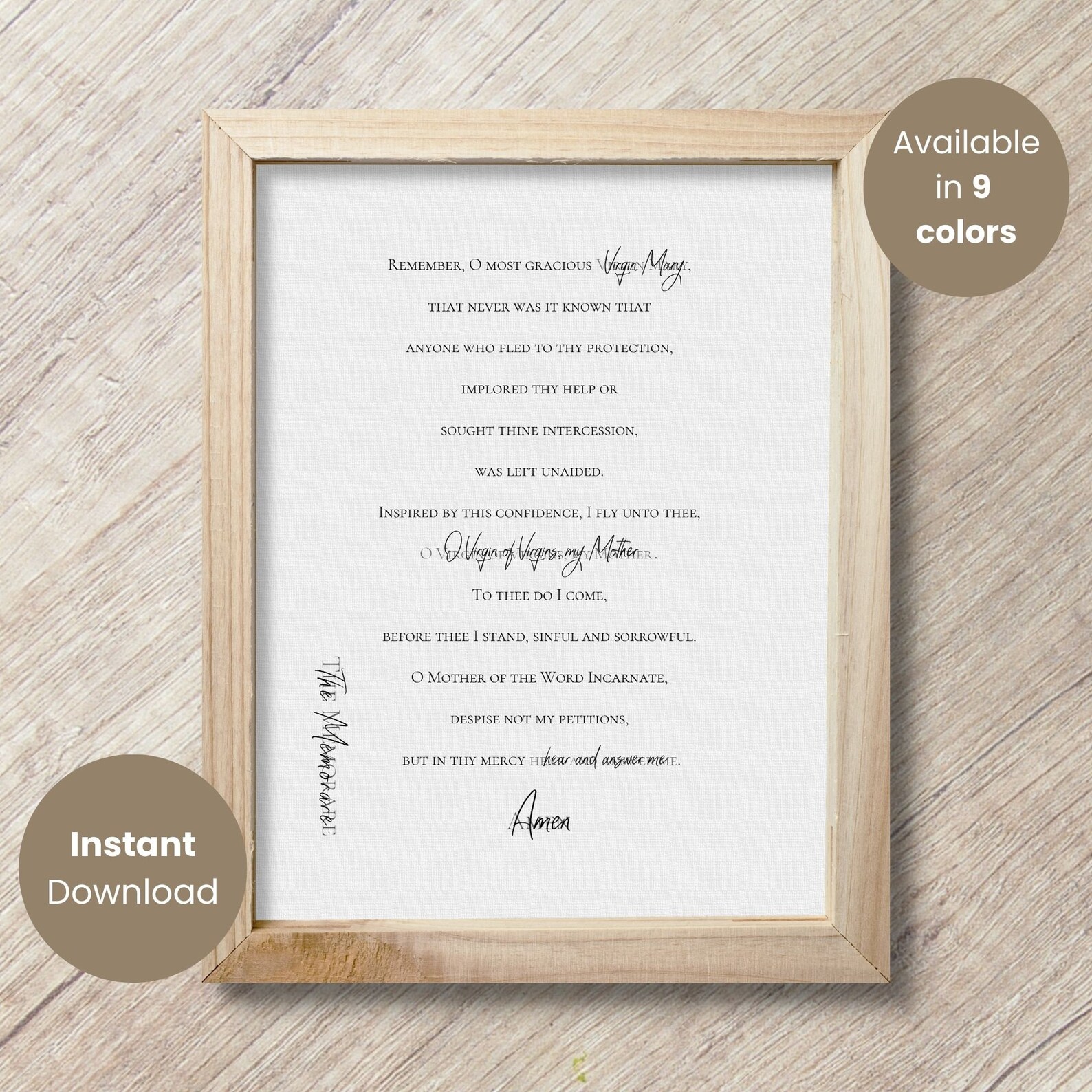 Memorare Prayer Card Catholic Wall Art Blessed Virgin Mary Prayer ...