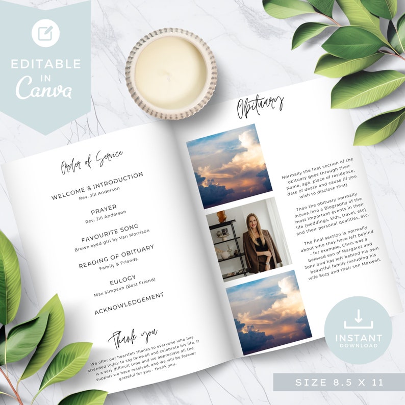 Funeral Program Template, Funeral Order of Service, Obituary Template ...