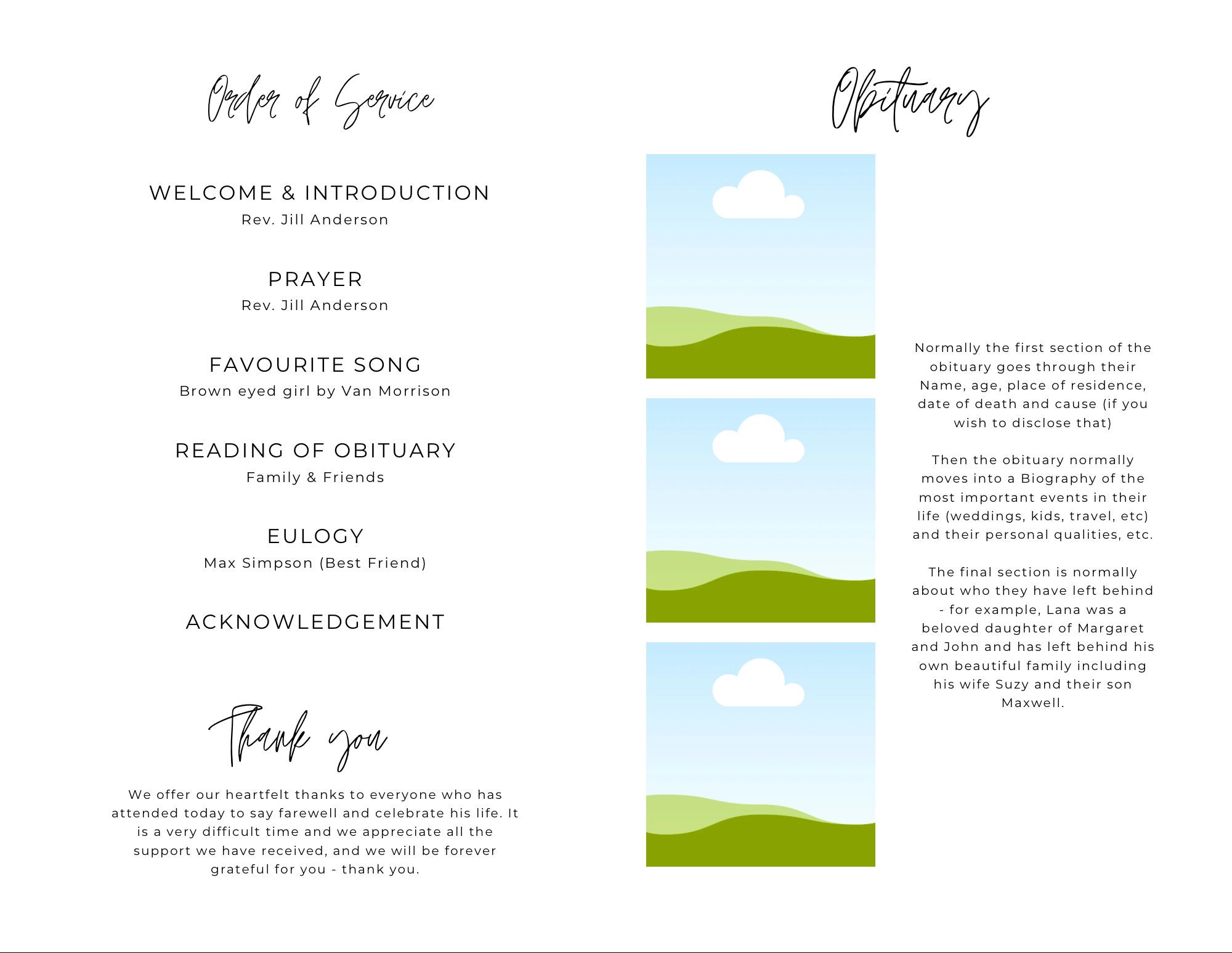 Funeral Program Template, Funeral Order of Service, Obituary Template ...