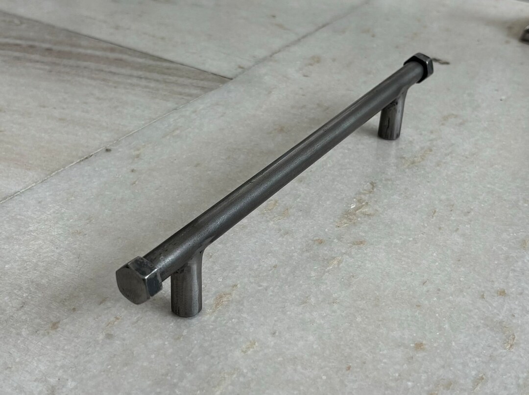 Rustic Iron Rod Cabinet Handle With Nut Ends - Etsy