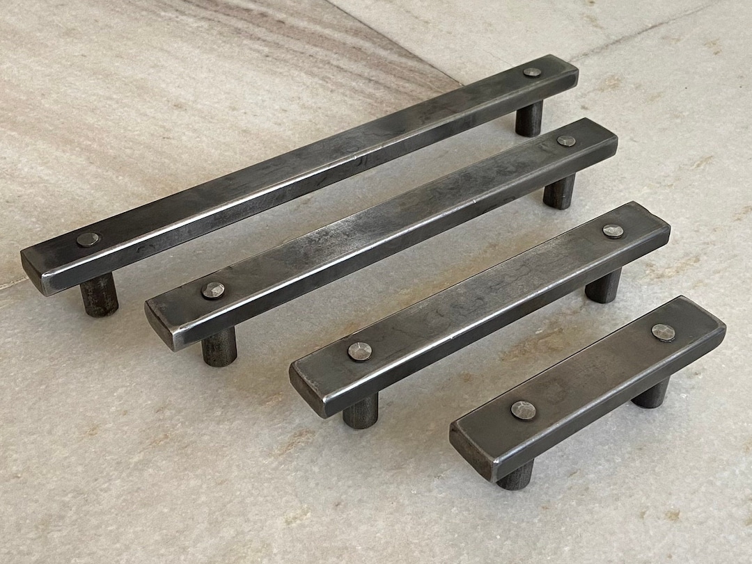 Iron Pipe Handle With Two Dot Design, Raw and Black Finish - Cabinet ...