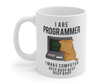 Computer Programmer Cat Funny Mug, Computer Coder Pun Nerd Meme Mugs, Funny Coworker Gift, Gifts ...