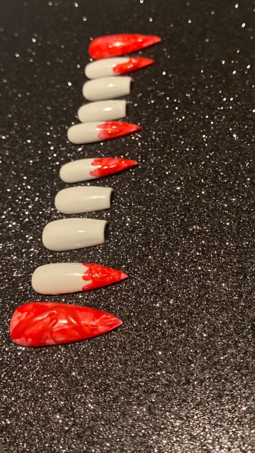Vampire Fang Press on Nails With 3D Polygel Blood Design for Adults and ...