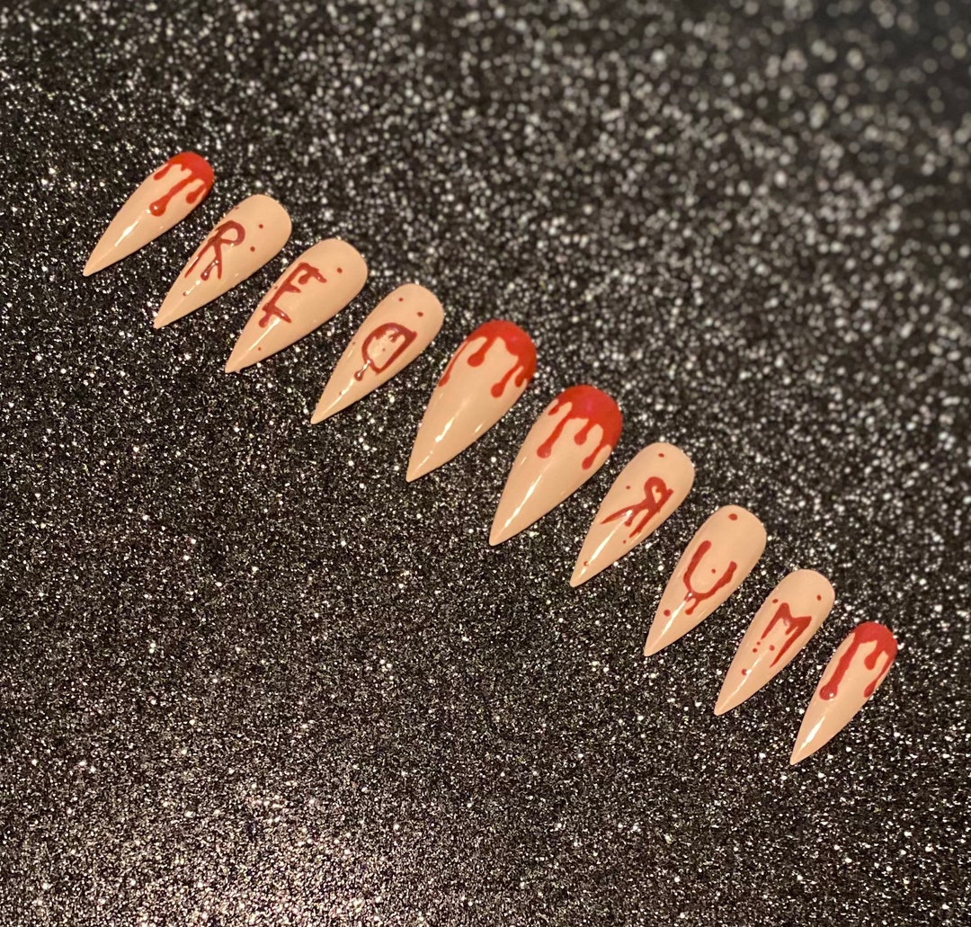 Redrum Press on Nails With Blood Drip and Blood Splatter Inspired by ...