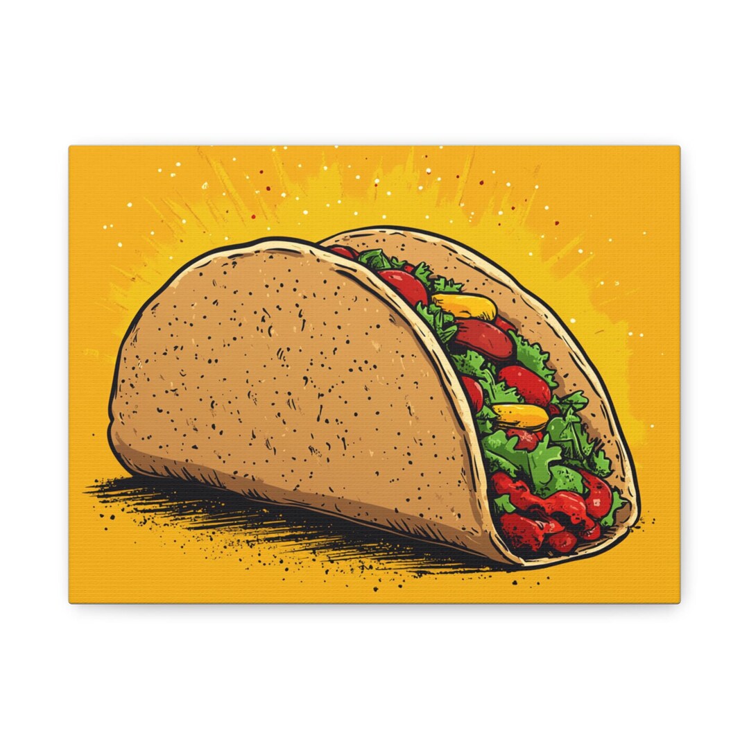 Colorful Taco Art Wall Decor, 12x9, Matte Stretched, Canvas Print ...