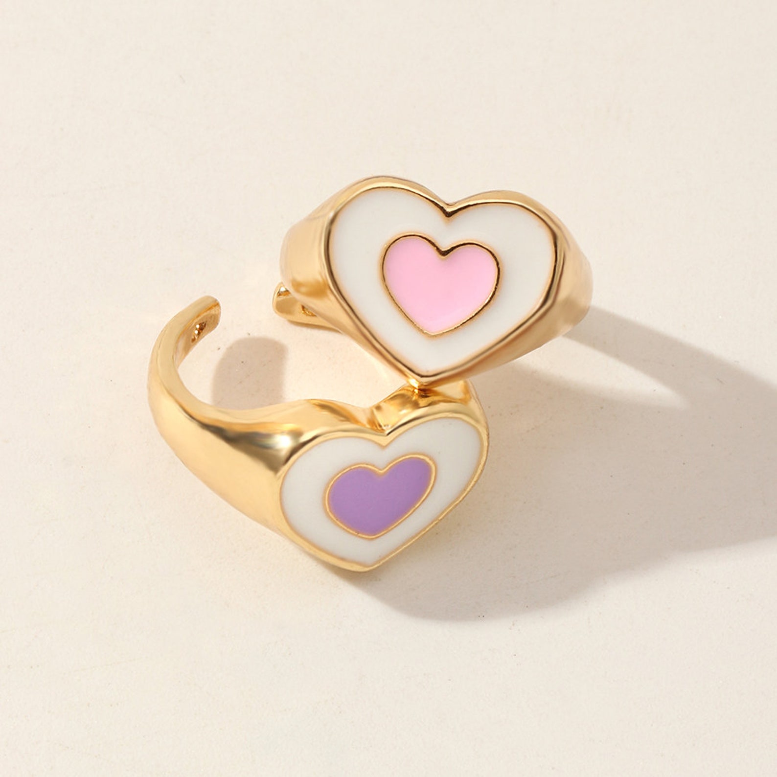 Pastel Colour Aesthetic Gold Ring Set, 18K Filled Gold Ring Set for Her ...