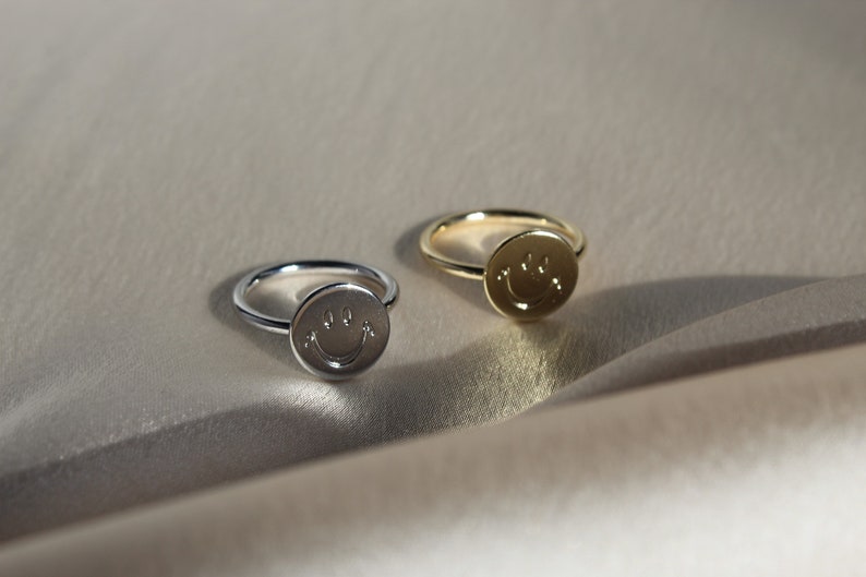 Smiley Face Rings, Gold and Silver Happy Face Rings, 925 Sterling ...