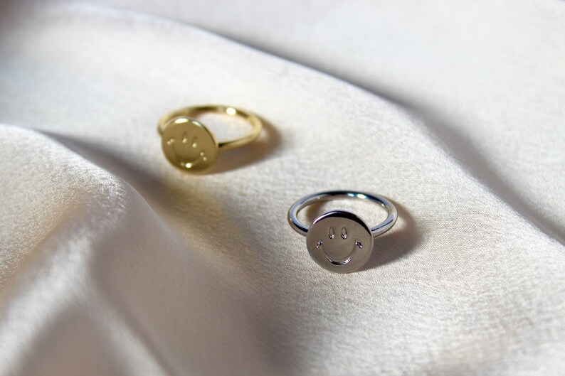 Smiley Face Rings, Gold and Silver Happy Face Rings, 925 Sterling ...