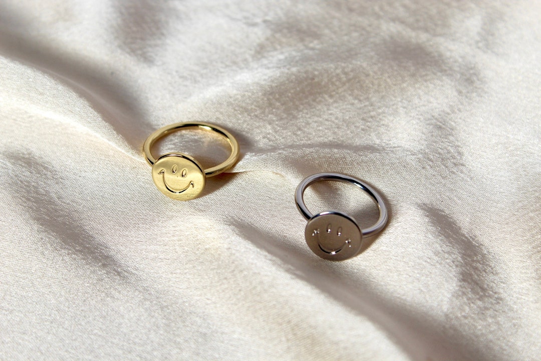 Smiley Face Rings, Gold and Silver Happy Face Rings, 925 Sterling ...
