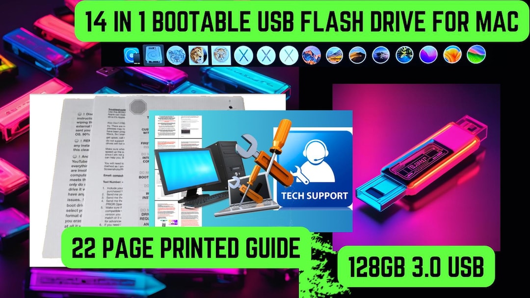 14 in 1 Mac OS X Bootable USB Flash Drive 128GB Repair, Recover ...