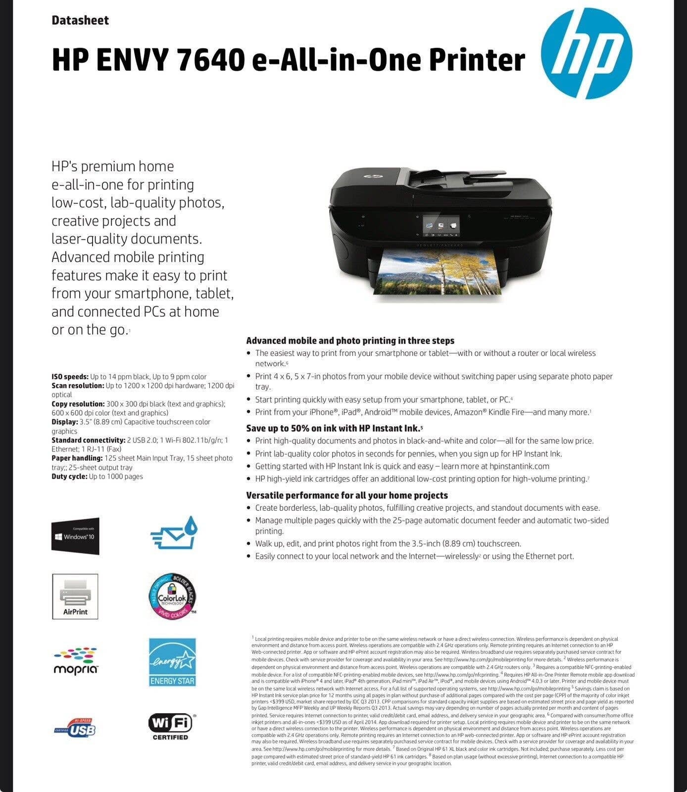 HP Envy 7640 All-in-one Printer Fax Scan Copy Web Photo Tested ...