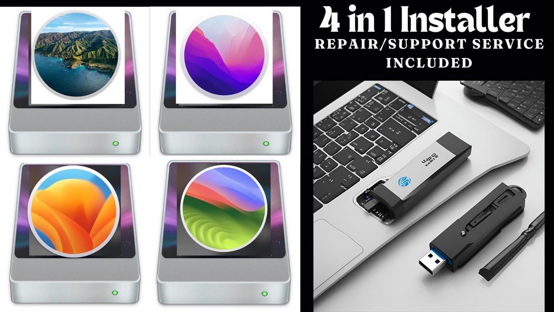 4 in 1 Mac OS X Bootable USB Flash Drive 11.7 14.0 64GB With Guide ...