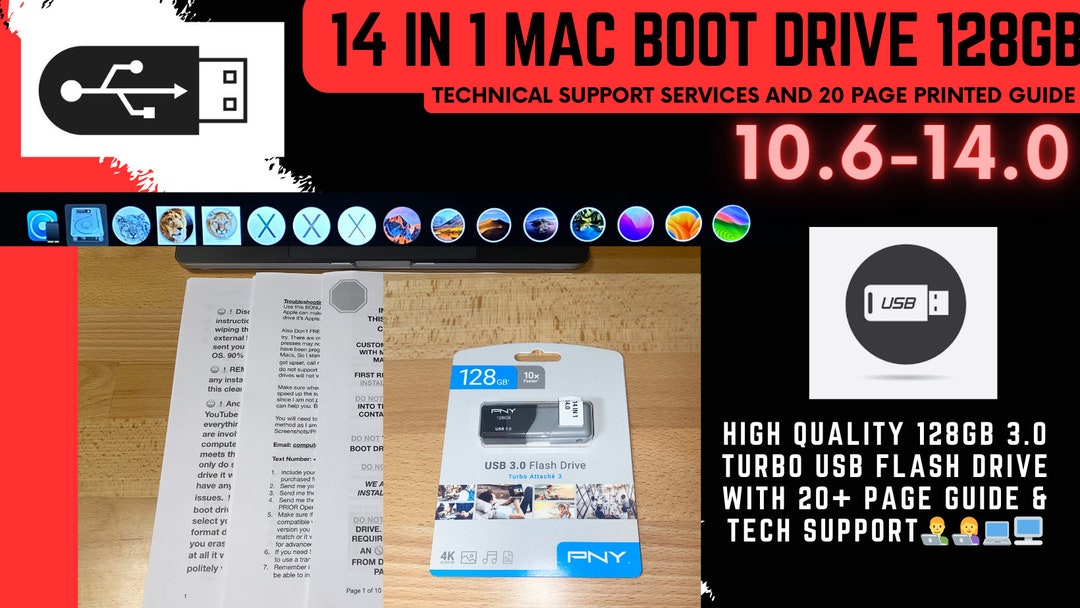 14 in 1 Bootable Mac USB Flash Drive 128GB for Mac With Extensive 20 ...
