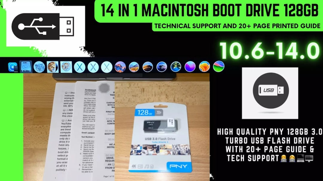 14 in 1 Mac OS Bootable USB Flash Drive 128GB With Guide and Tech ...