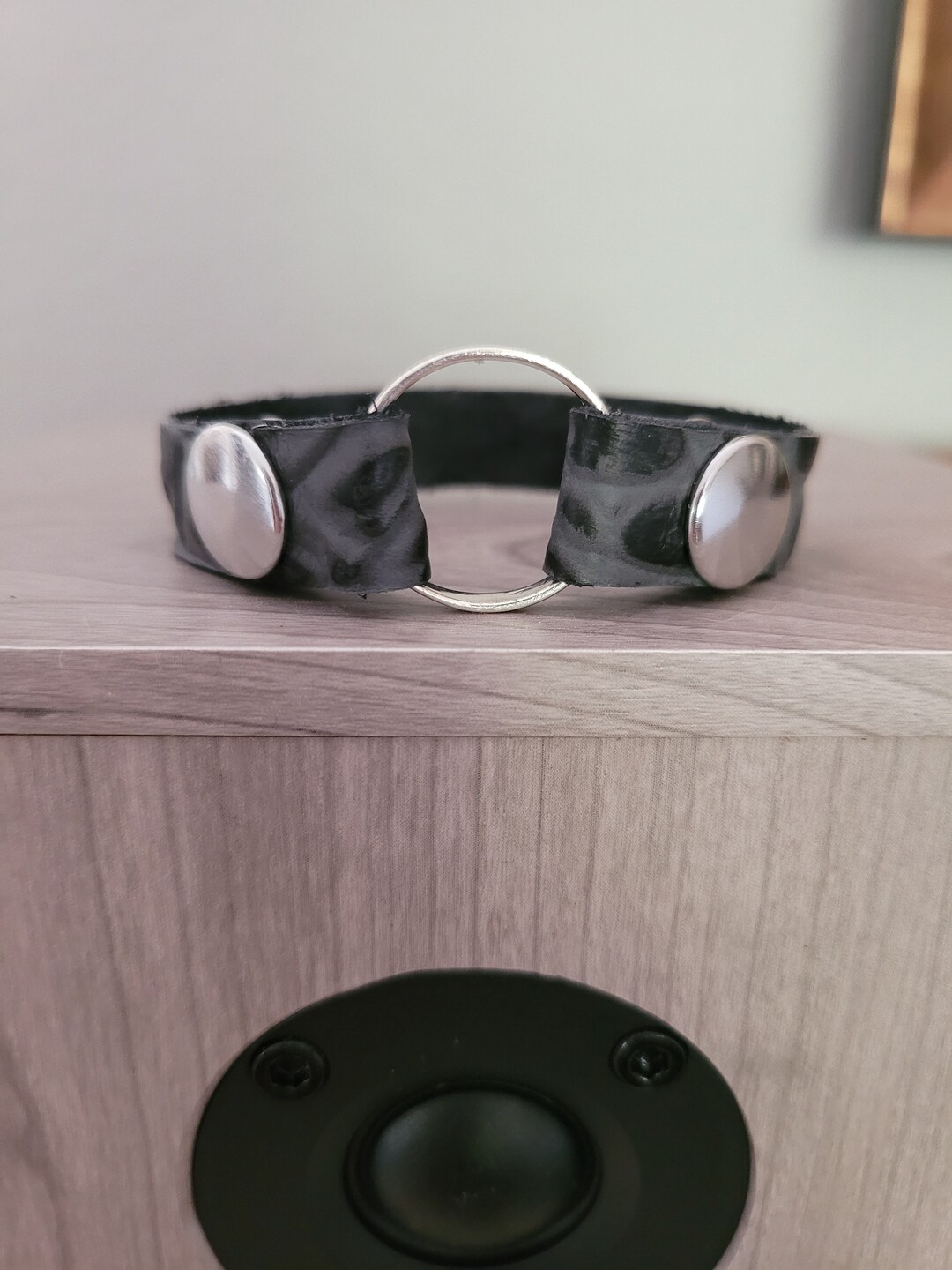 Ring Holder Memorial Widow Bracelet. Gray/black Textured Leather. EMT ...