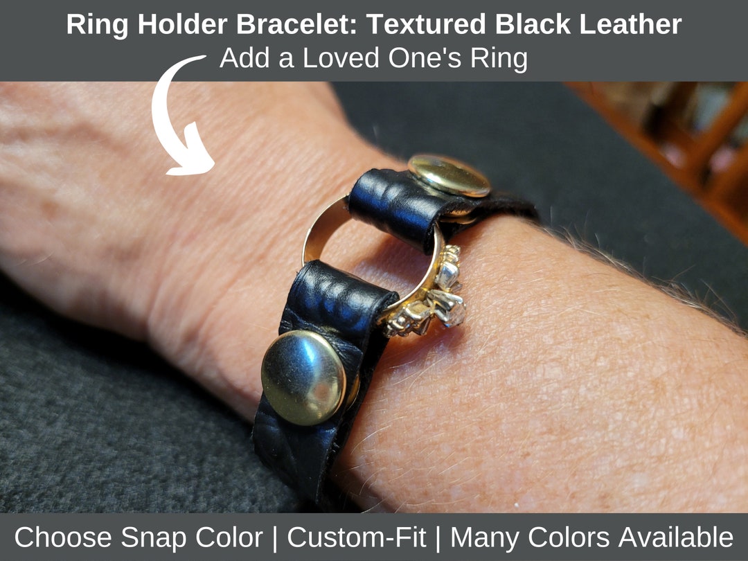 Widow Bracelet: Add Your Own Ring | Black Textured Leather Memorial ...