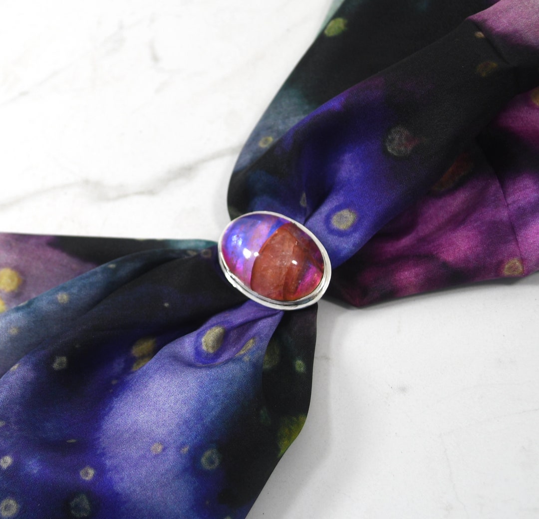 Sterling Silver Bolo Scarf Slide: Red Hematoid Quartz, Silk Scarf ...