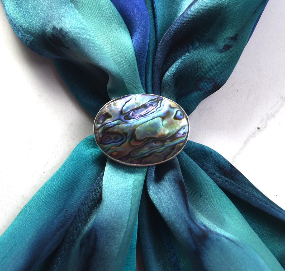 Bolo Scarf Slide, Sterling Silver, Paua Abalone Shell, Handcrafted, One ...