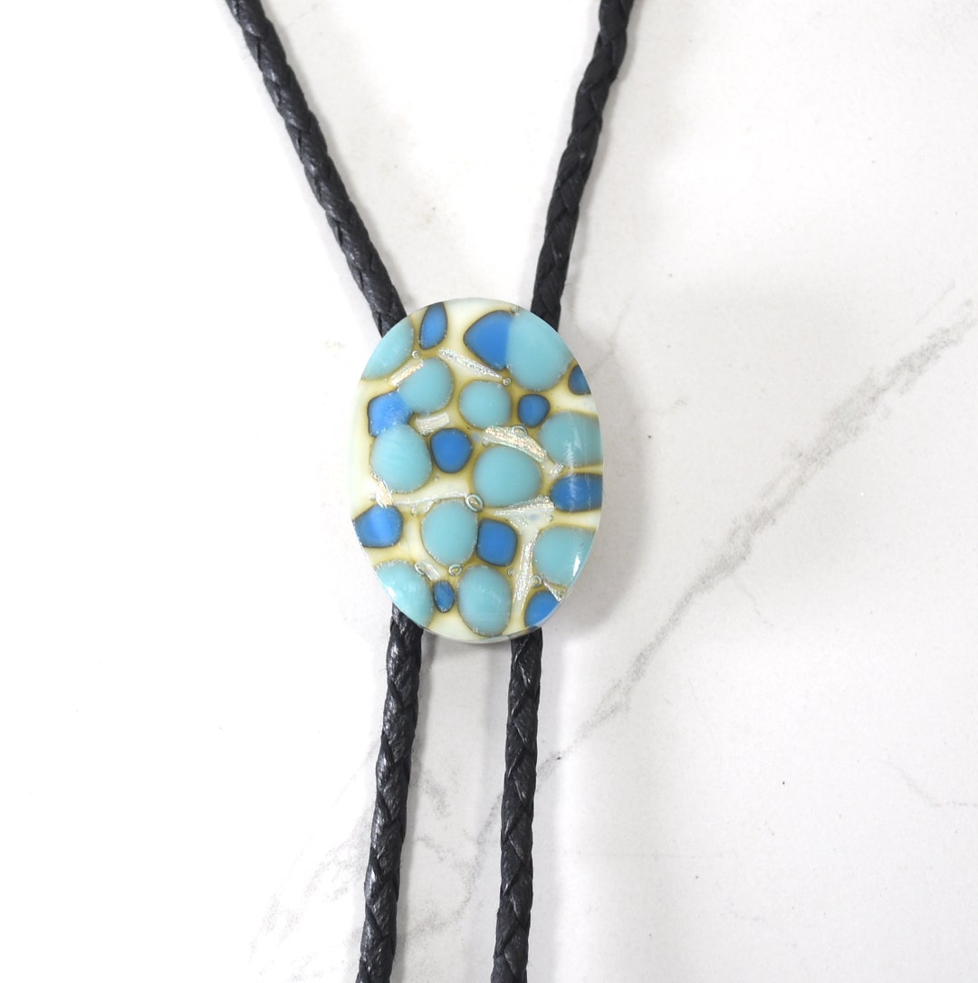 Bolo Tie, Mosaic Style Fashion, Unique Bolo, Fused Turquoise and Blue ...
