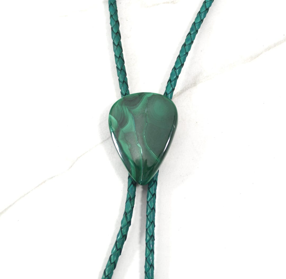 Malachite Bolo Tie: Teardrop Stone, Nappa Leather Cord - Etsy
