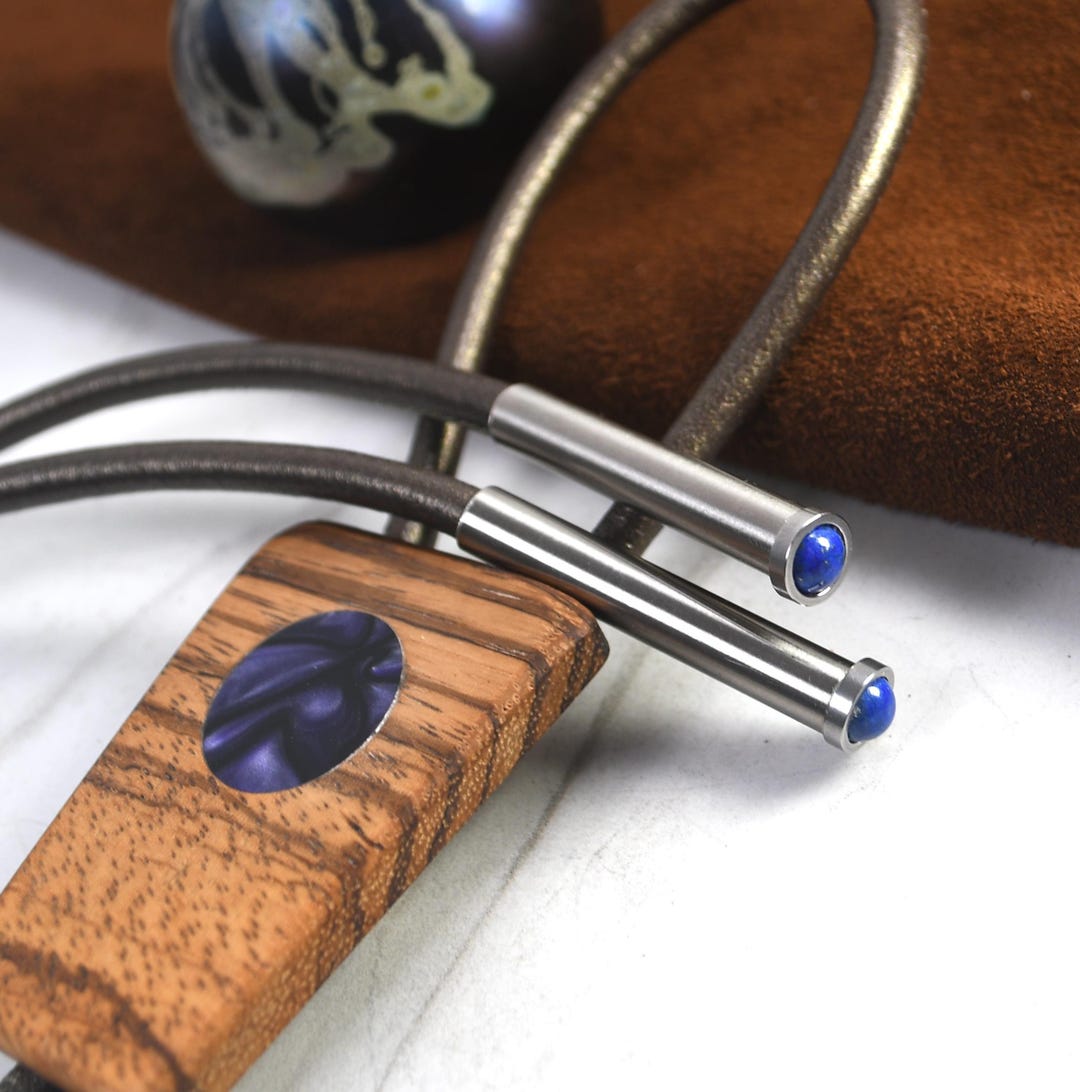 Zebra Wood Bolo Tie: Purple Haze Resin, Lapis Tips - Etsy