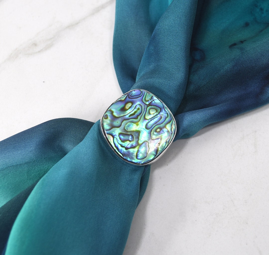 Bolo Scarf Slide, Sterling Silver, Paua Abalone Shell, Handcrafted, One ...