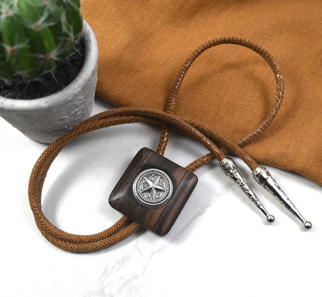 Texan Bolo Tie, Ebony Wood, Handmade, Genuine Leather Cord - Etsy